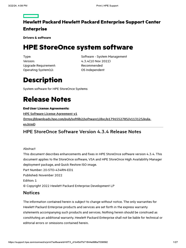 HPE StoreOnce Software Version 4.3.4 Release Notes | PDF | Computer ...