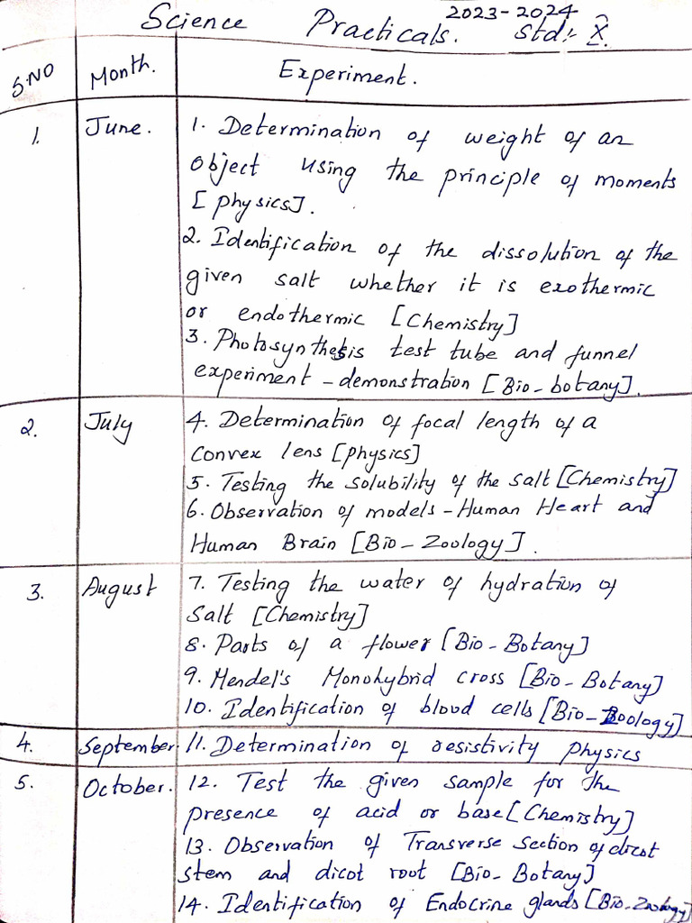 10th Science-Month Wise Practical | PDF
