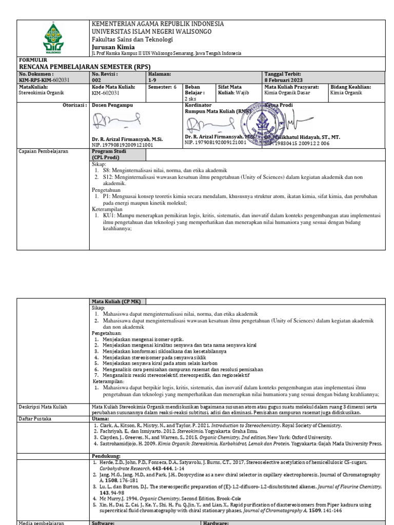 RPS Stereokimia Genap 2023-2024 | PDF