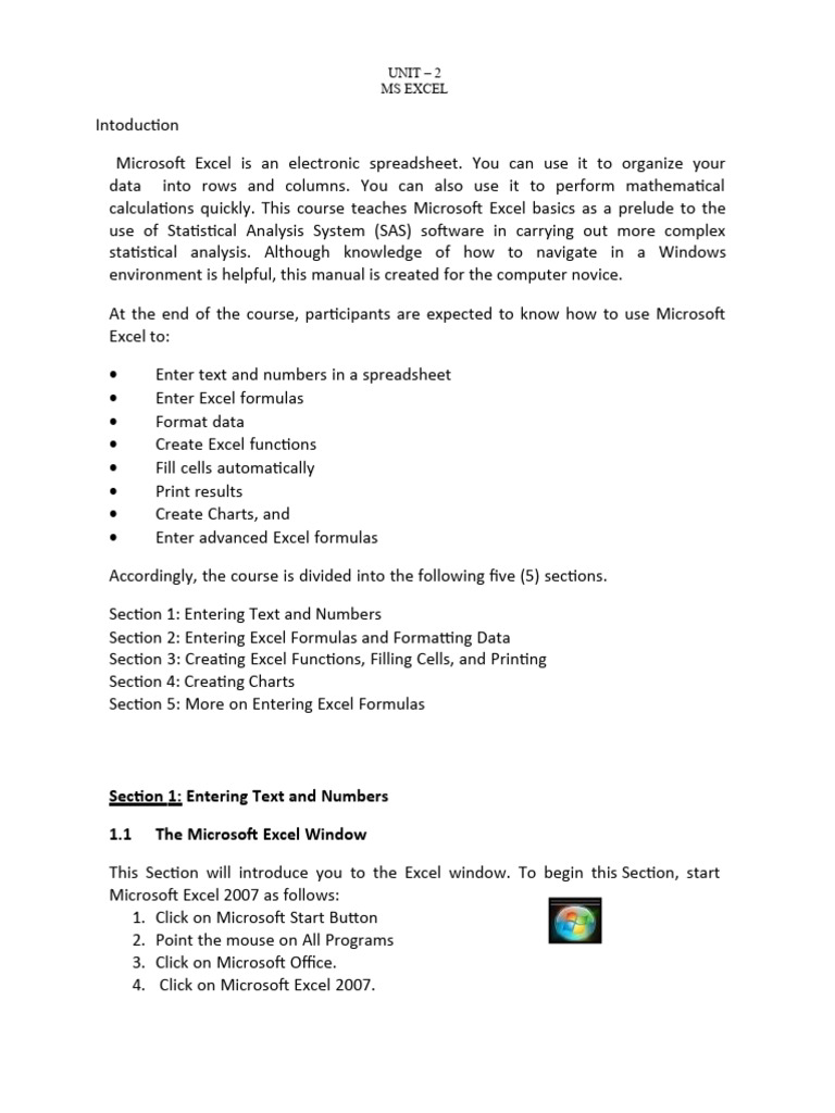 Unit 2 Ms Excel Notes | PDF