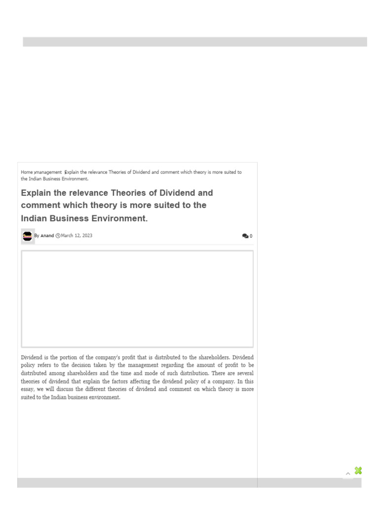 Explain The Relevance Theories of Dividend and Comment Which Theory Is ...