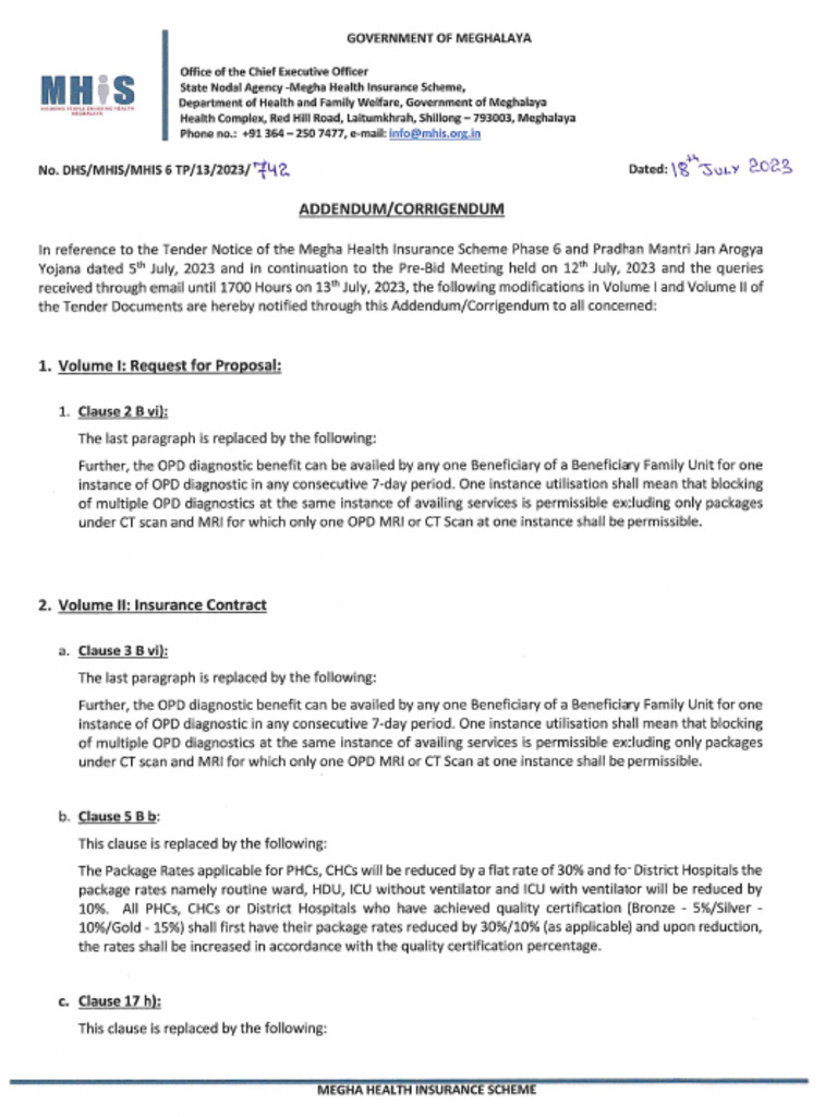 11 MHIS 6 PMJAY Addendum and Corrigendum | PDF