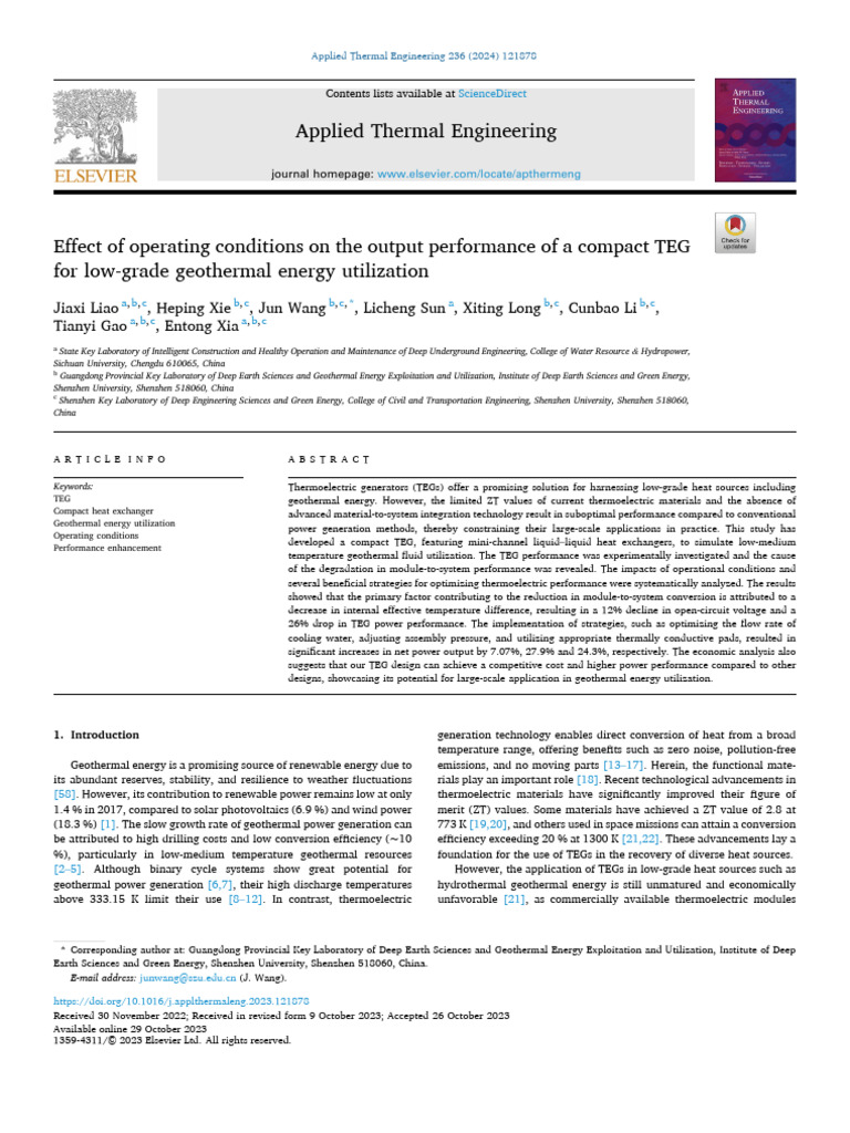 Effect of Operating Conditions On The Output Performance of A Compact ...