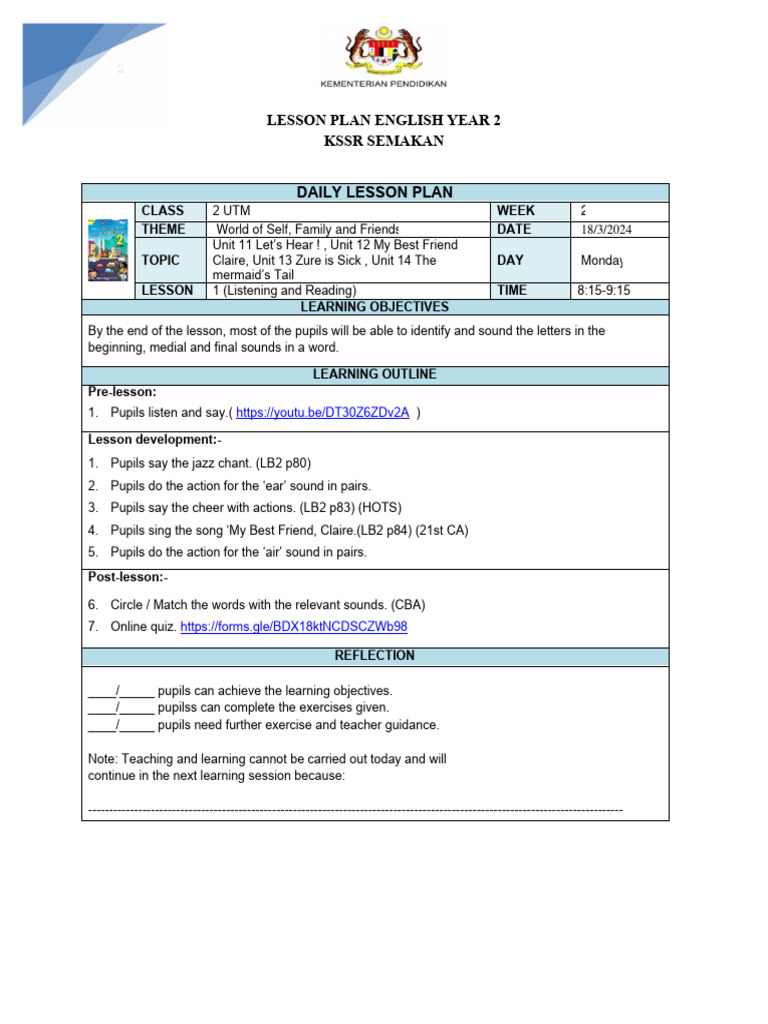 RPH BI THN 2 V3 1 - Phonics LP | PDF | Lesson Plan | English Language