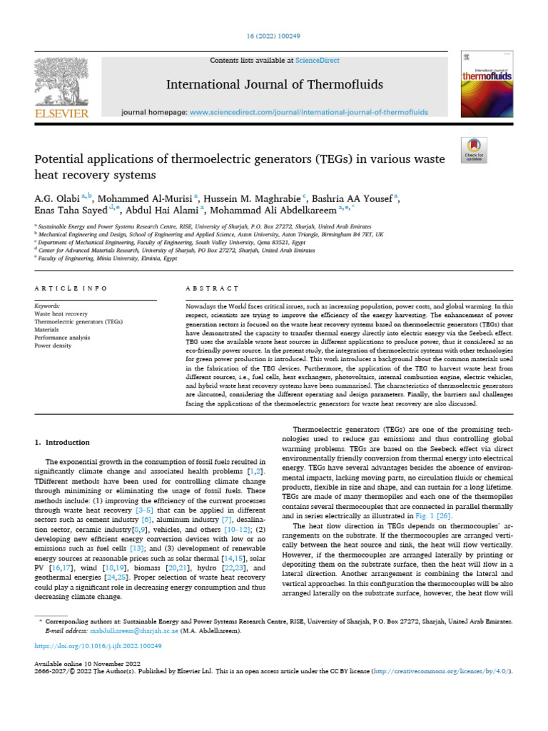 Potential Applications Of Thermoelectric Generators Tegs In Various