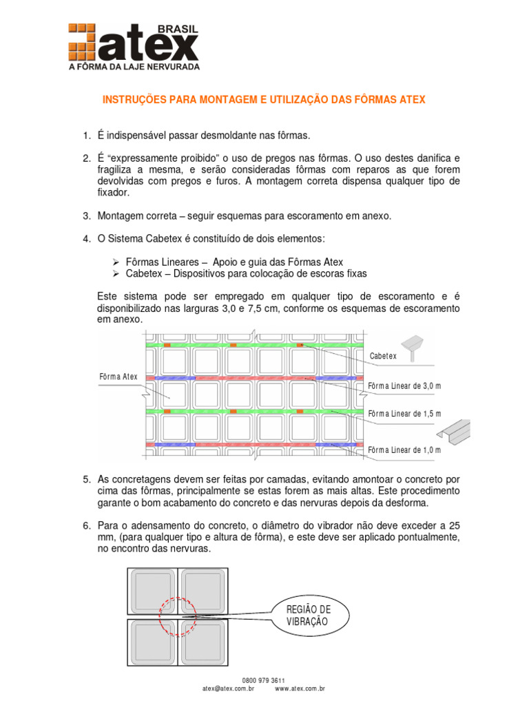 Instruções para Montagem E Utilização Das Fôrmas Atex: Cabetex | PDF ...