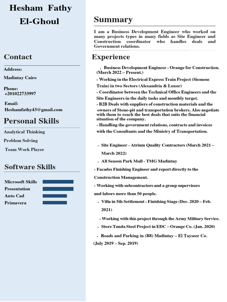 Hesham El Ghoul CV | PDF | Business | Engineering
