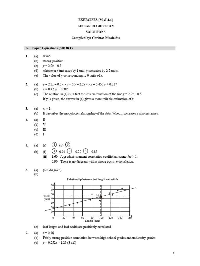 Linear Regression Exercises Solutions | PDF | Statistical Analysis ...
