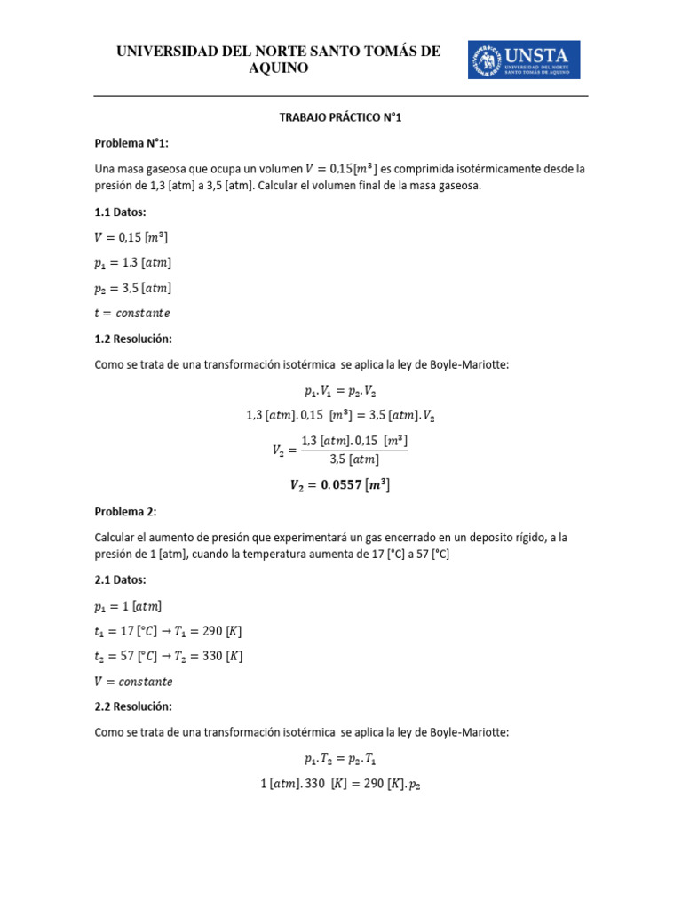 Tpn°1 Termodinamica | PDF | Gases | Atmósfera
