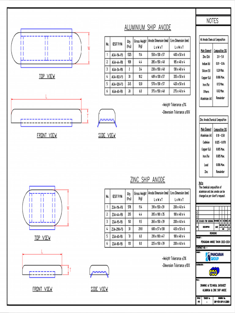 Drawing - TDS Aluminium - Zinc Ship Anodes | PDF