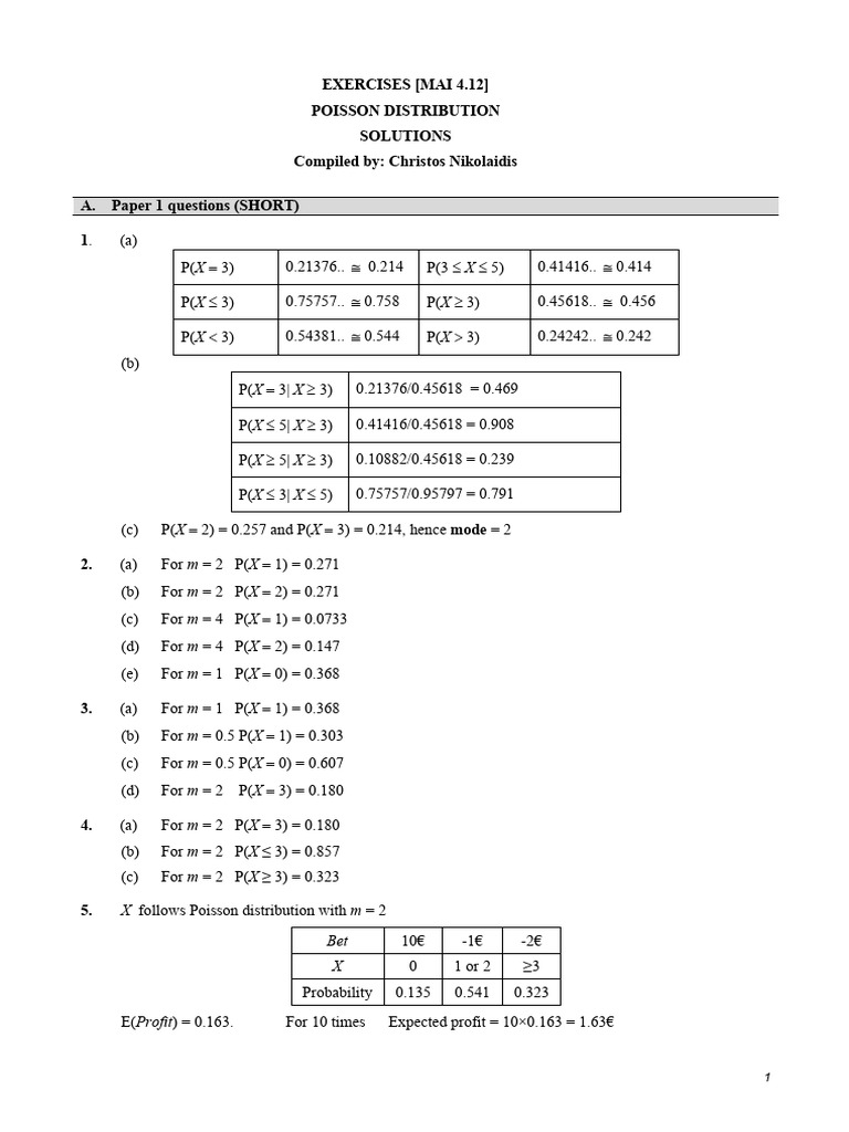 (MAI 4.12) POISSON DISTRIBUTION - Solutions | PDF