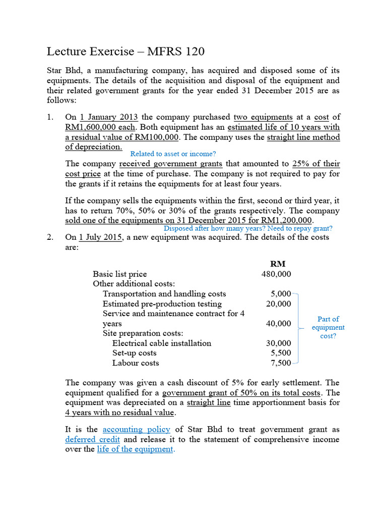 Lecture Exercise - MFRS120 | PDF