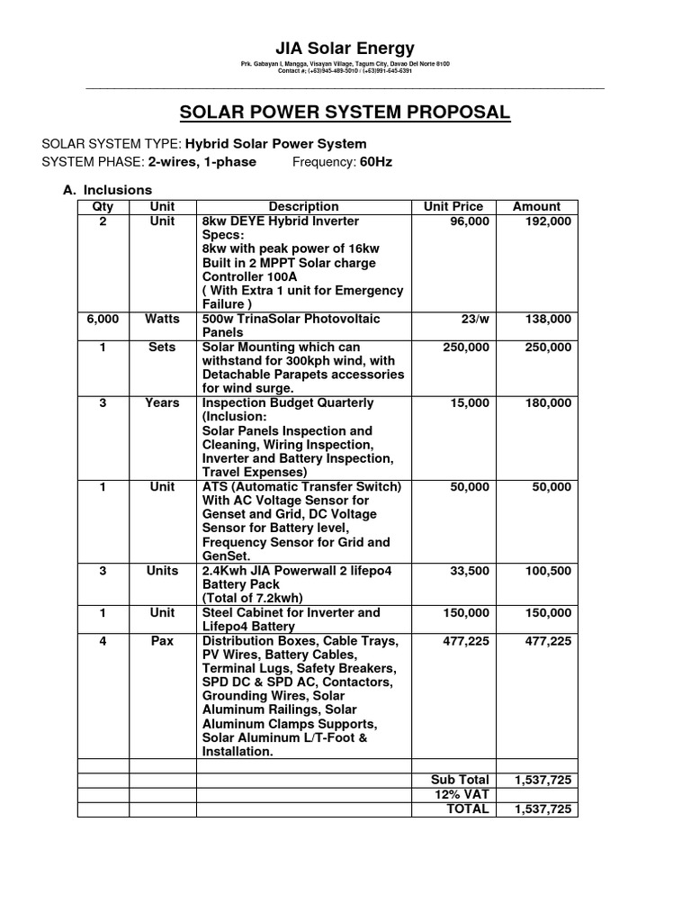 Solar Proposal Hybrid Setup 1 | PDF | Photovoltaic System | Solar Power