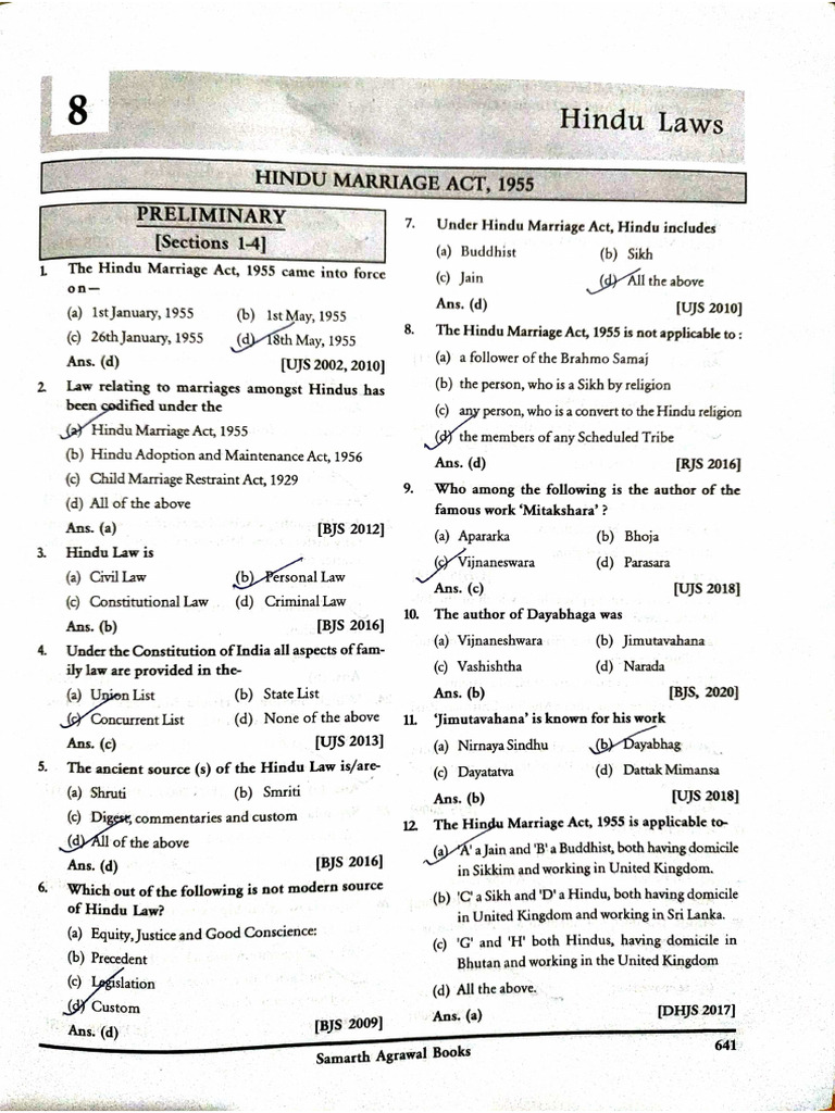 Hindu Law MCQ Pariksha Manthan | PDF