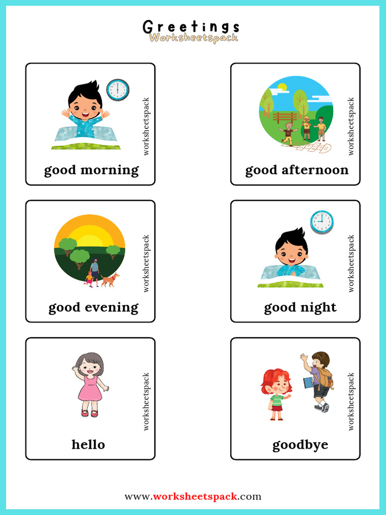 Greetings Flashcard (With Words) | PDF