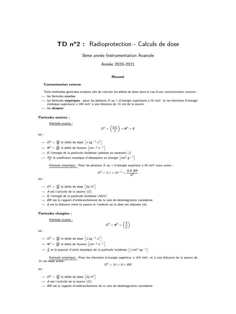 Calculs de Débit de Dose en Radioprotection | PDF | Radioprotection ...