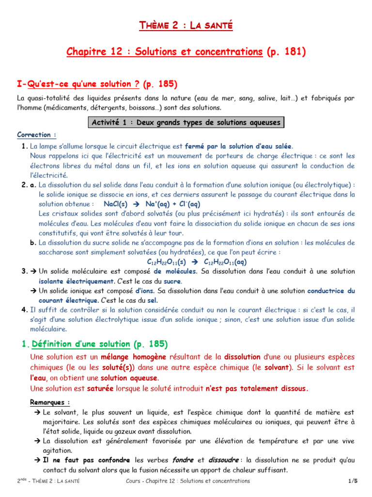 Chap 12 - Cours | PDF | Solvant | Ion