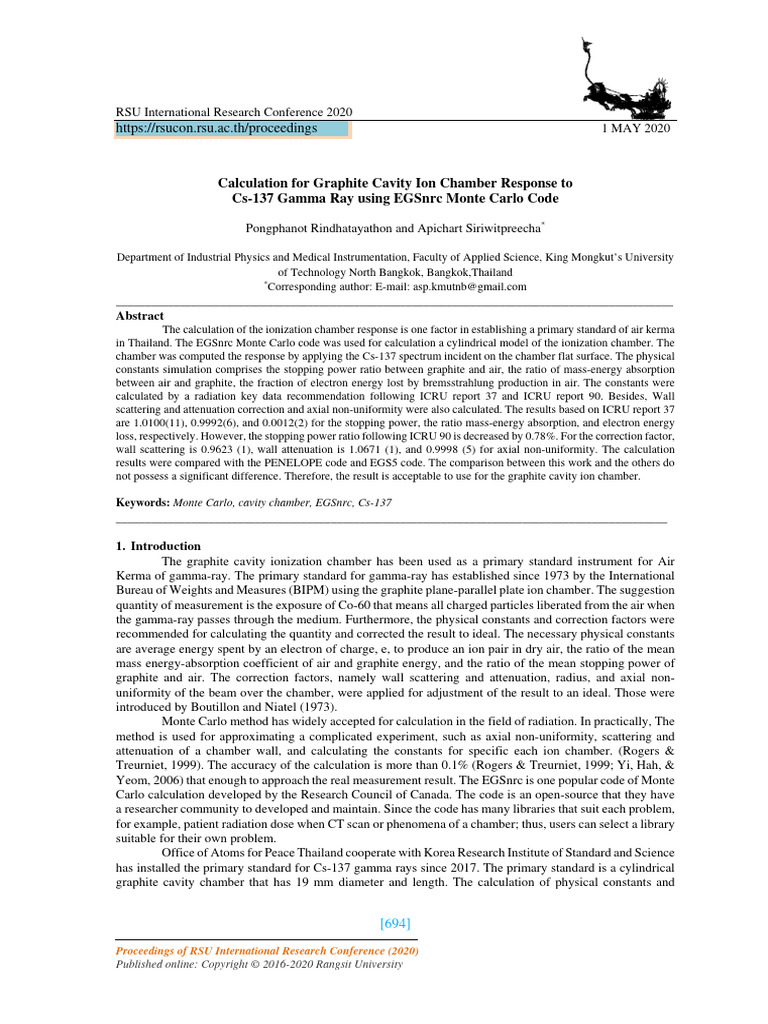 Calculation For Graphite Cavity Ion Chamber Response To Cs-137 Gamma ...