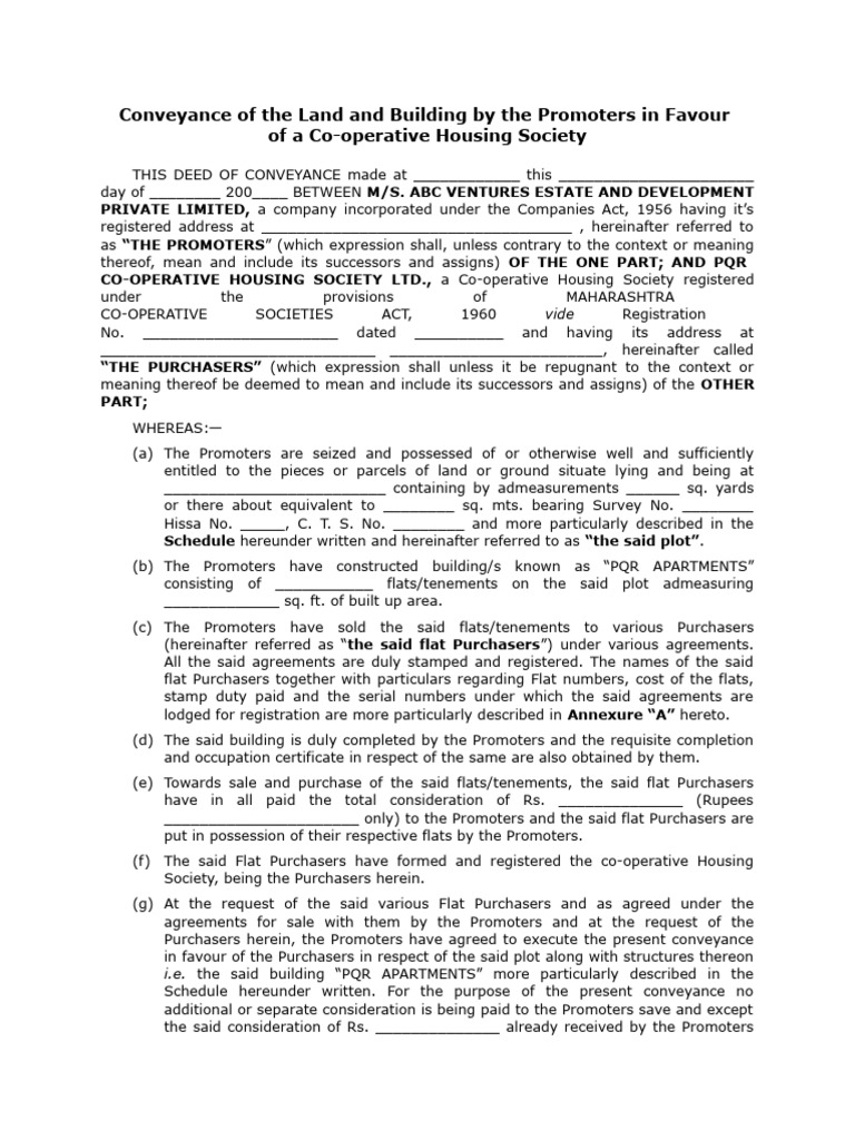 Housing Society Conveyance Deed | PDF | Deed | Private Law