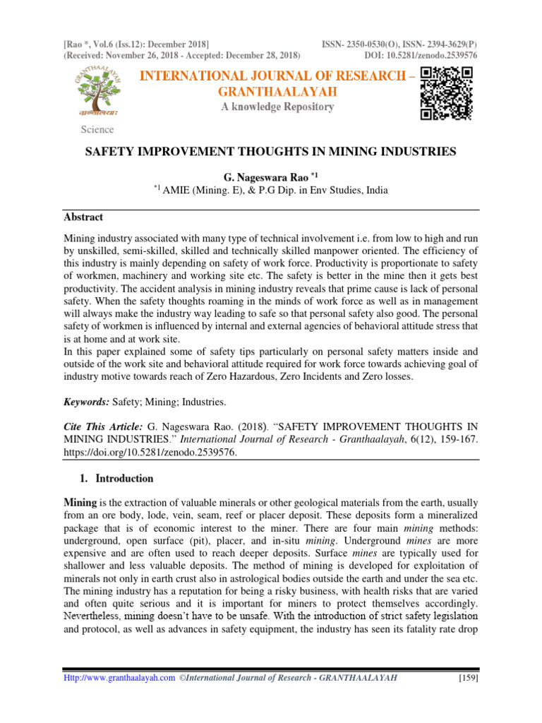 Safety Improvement Thoughts in Mining in | Download Free PDF ...