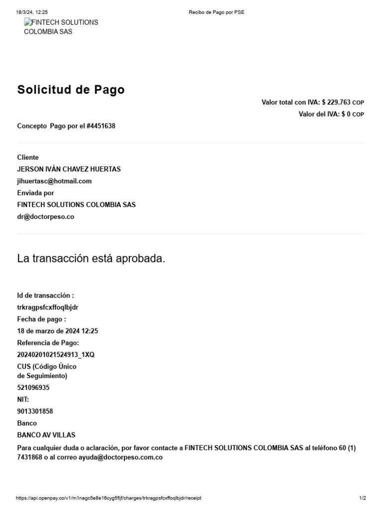Recibo de Pago Por PSE Doctor Peso Final | PDF