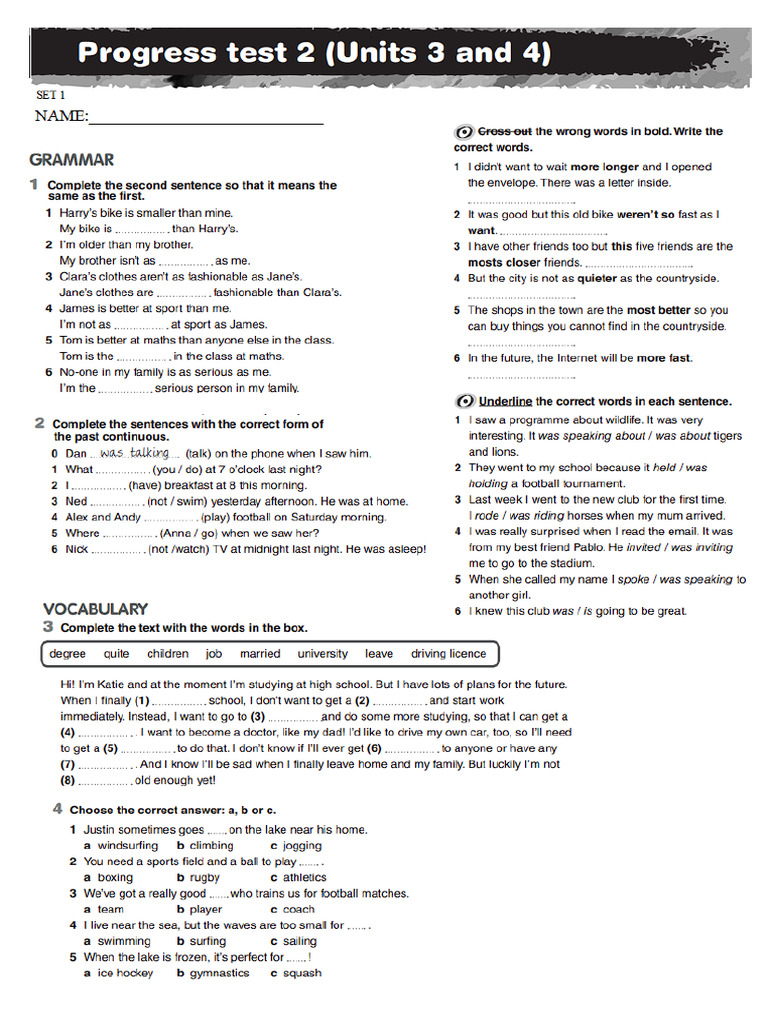TEST- UNITS 3 and 4 | PDF