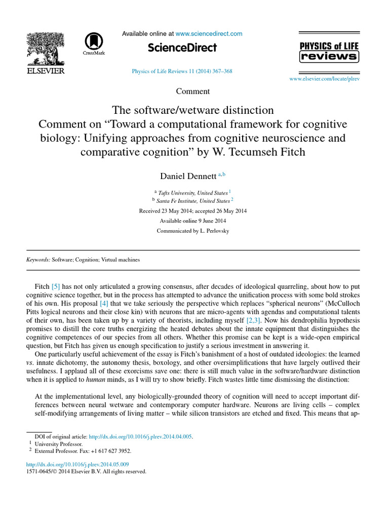 The Software:wetware Distinction Comment On "Toward A Computational Framework For Cognitive ...