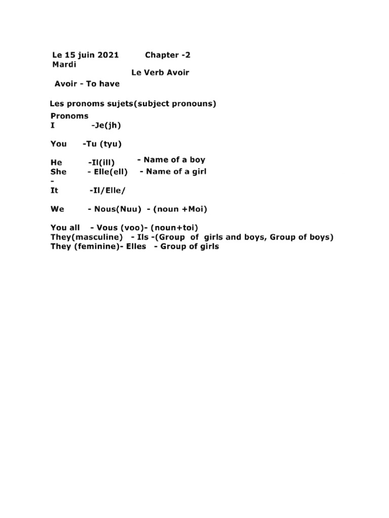 Le Pronoms Sujets Notes Gr4 | PDF