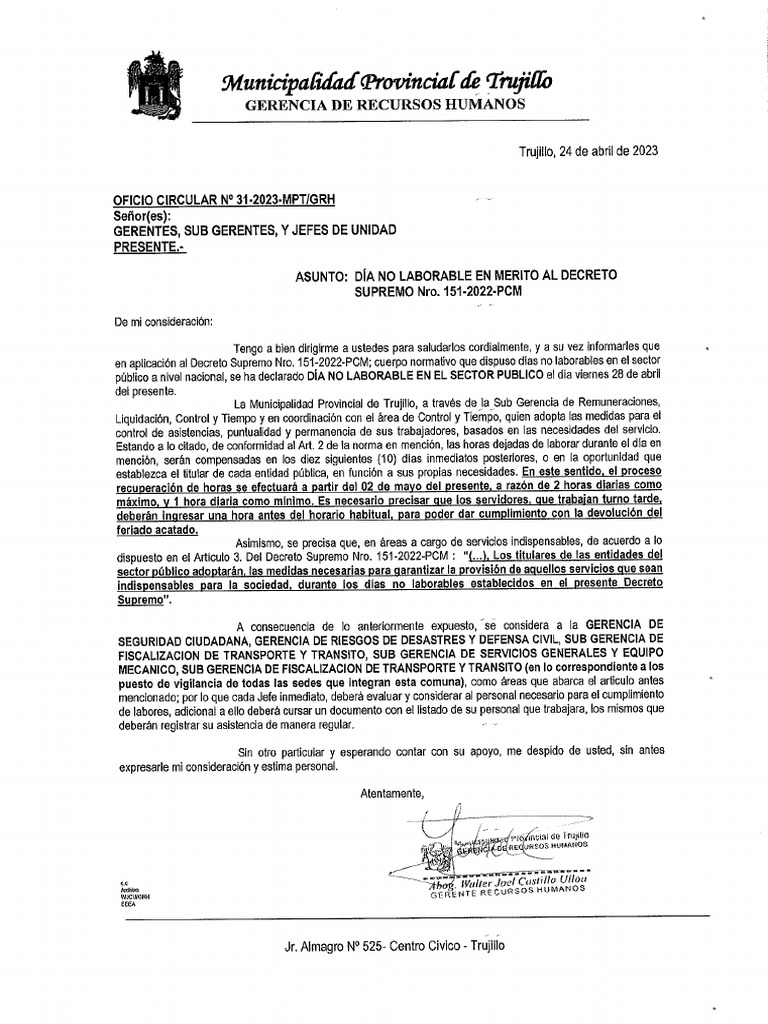 of. circular 31-2023 | PDF