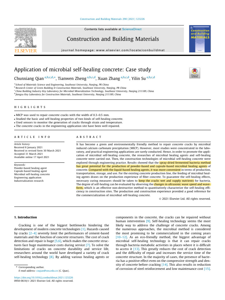 Application of Microbial Self-Healing Concrete Case Study | PDF | Concrete | Waves