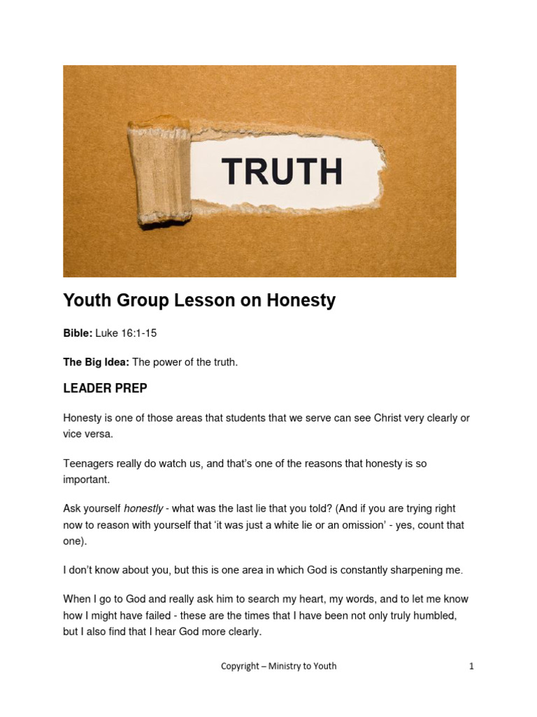 Youth Group Lesson On Honesty | PDF | Jesus | Lie