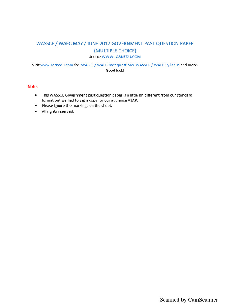 2017 WASSCE Government Past Questions | PDF
