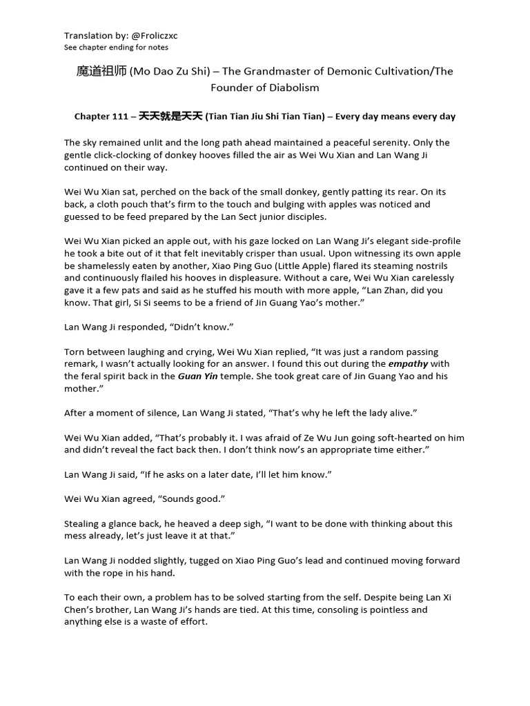 Mo Dao Zu Shi Chapter 111 Summary | PDF | Poetry