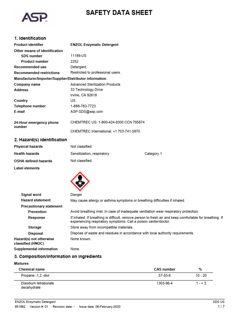 ENZOL Enzymatic Detergent | PDF | Toxicity | Waste