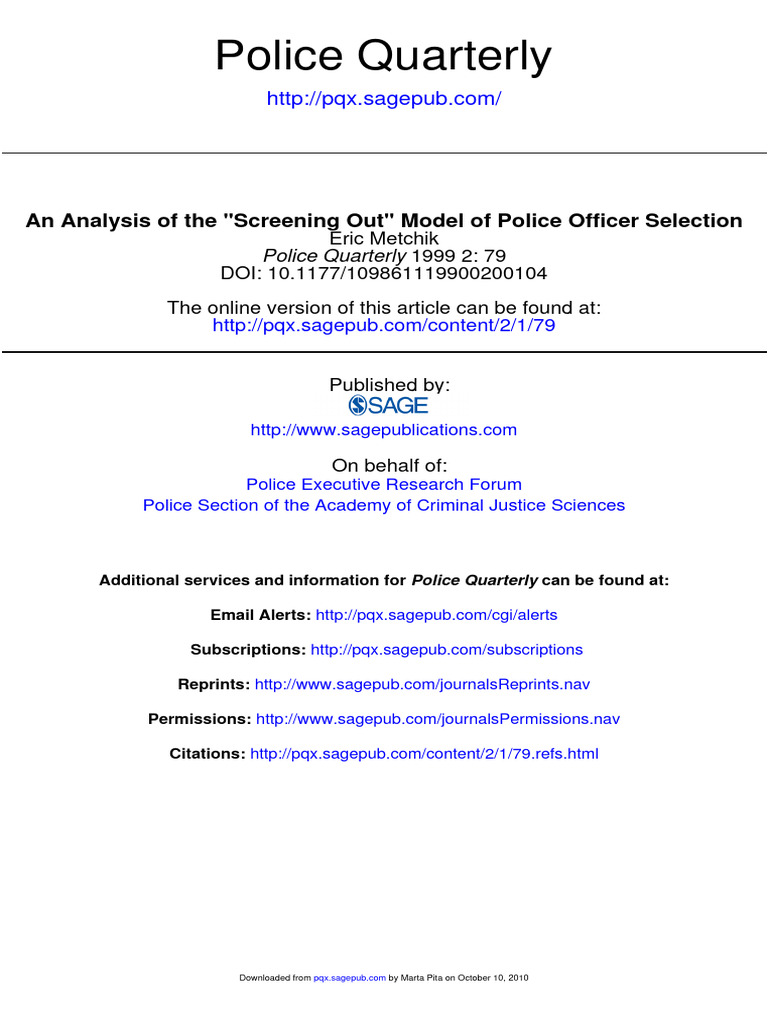 An Analysis of The Screening Out Model of Police Officer Selection ...