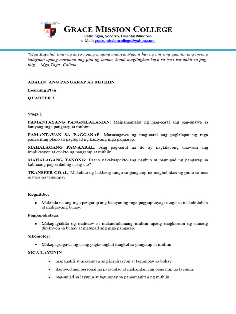 Learning-Plan-Filipino-9 | PDF