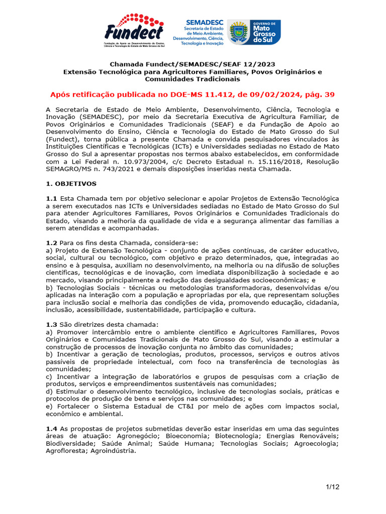 RETIFICADA2 Chamada Fundect SEMADESC SEAF 12 2023 Extensao Tecnologica para Agricultores ...