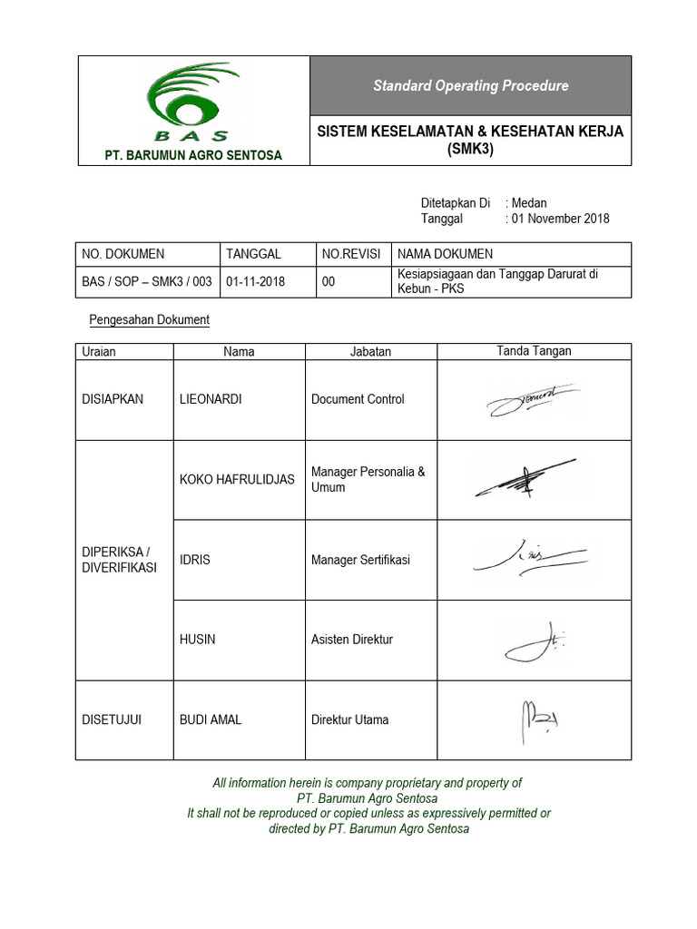 03-Sop SMK3 - Kesiapsiagaan Dan Tanggap Darurat Di Kebun - PKS | PDF | Teknologi & Rekayasa