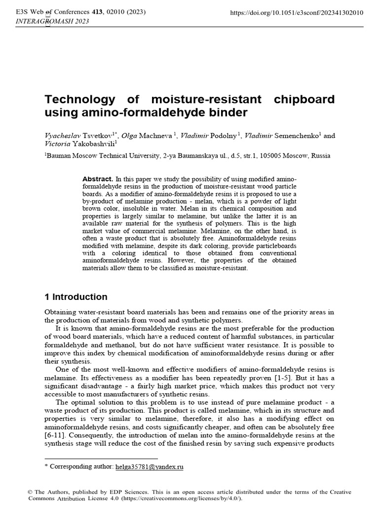 Technology of Moisture-Resistant Chipboard Using A | PDF | Viscosity ...