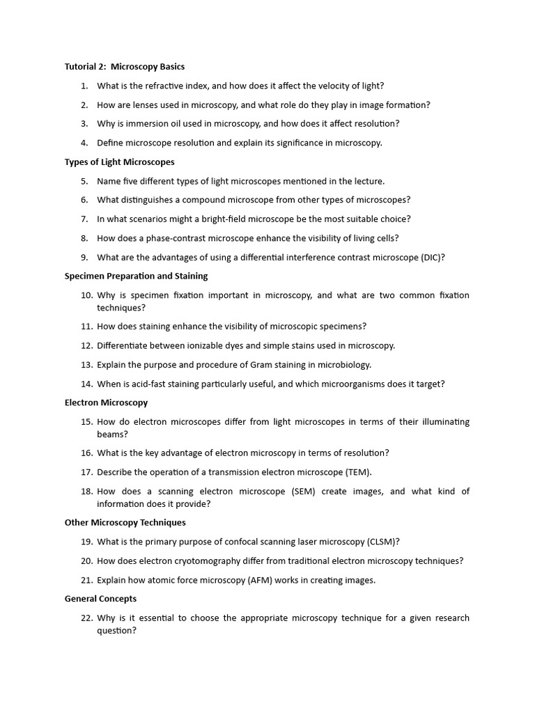 Tutorial 2 Microbiology 1 | PDF | Microscopy | Microscope