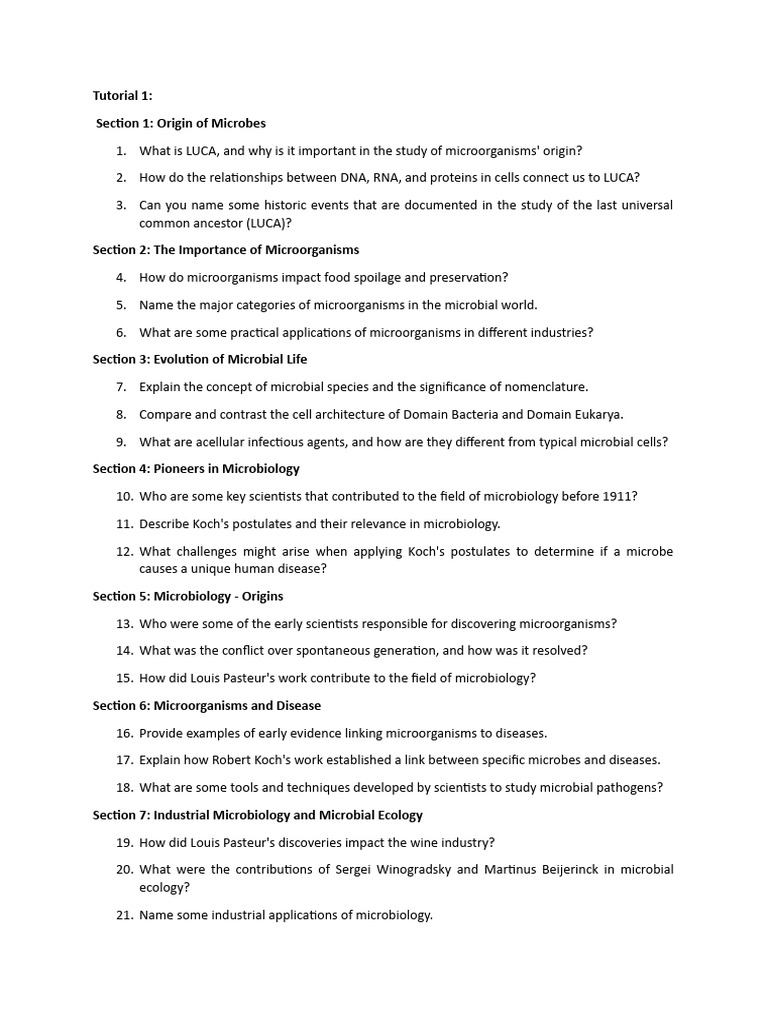 Tutorial 1 Microbiology 1 Pdf Microorganism Microbiology