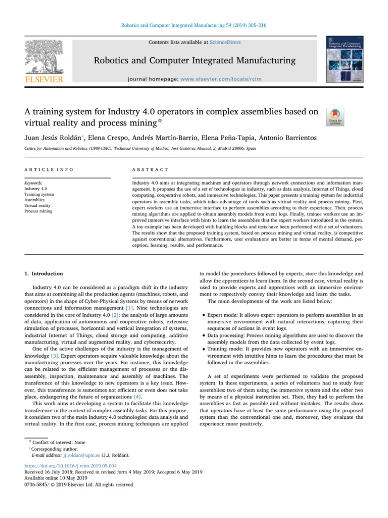 13. A training system for Industry 4.0 operators in complex assemblies based on | PDF