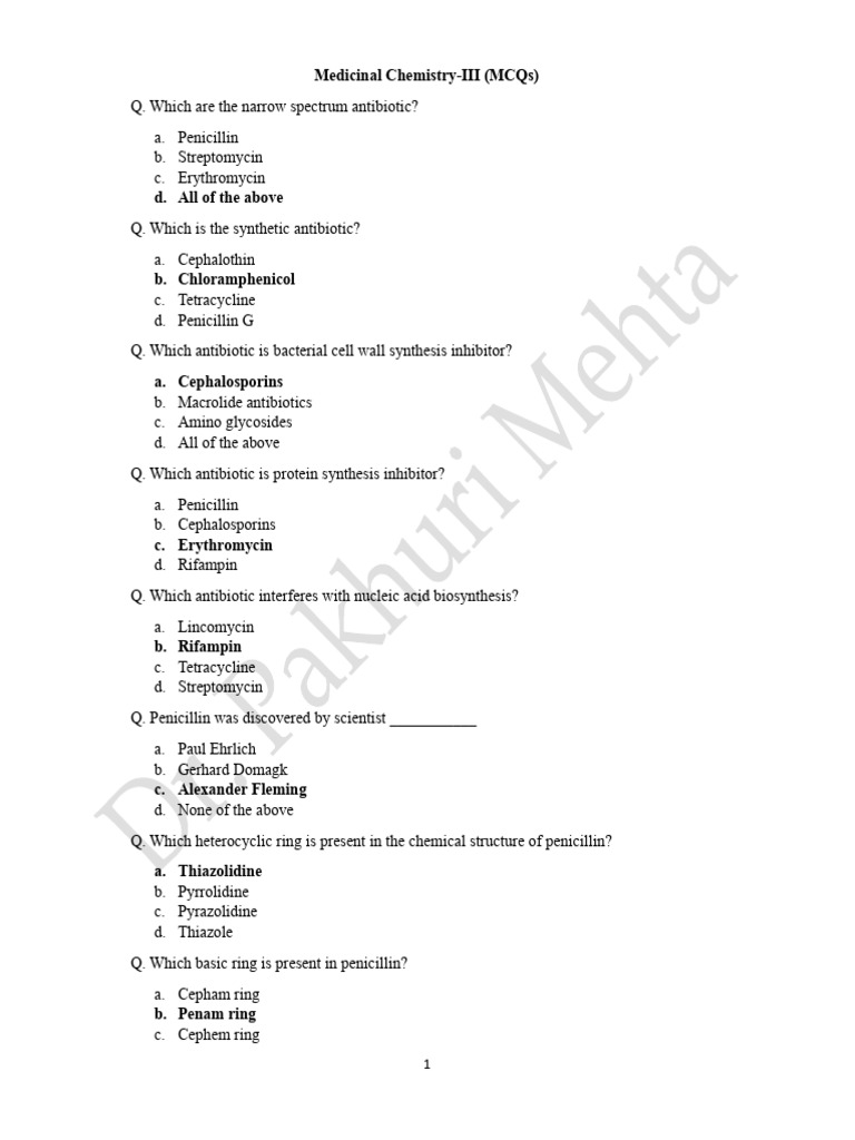 Medicinal Chemistry-III MCQs | PDF | Penicillin | Beta Lactamase