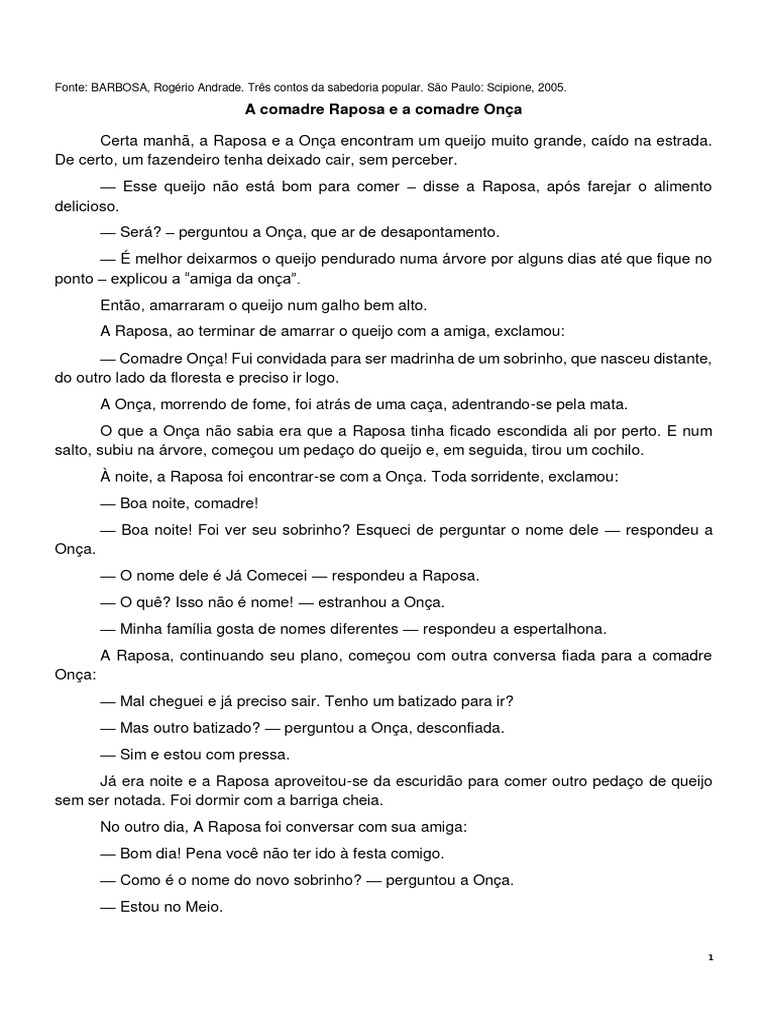 A Comadre Raposa e A Comadre Onça | PDF | Jaguar