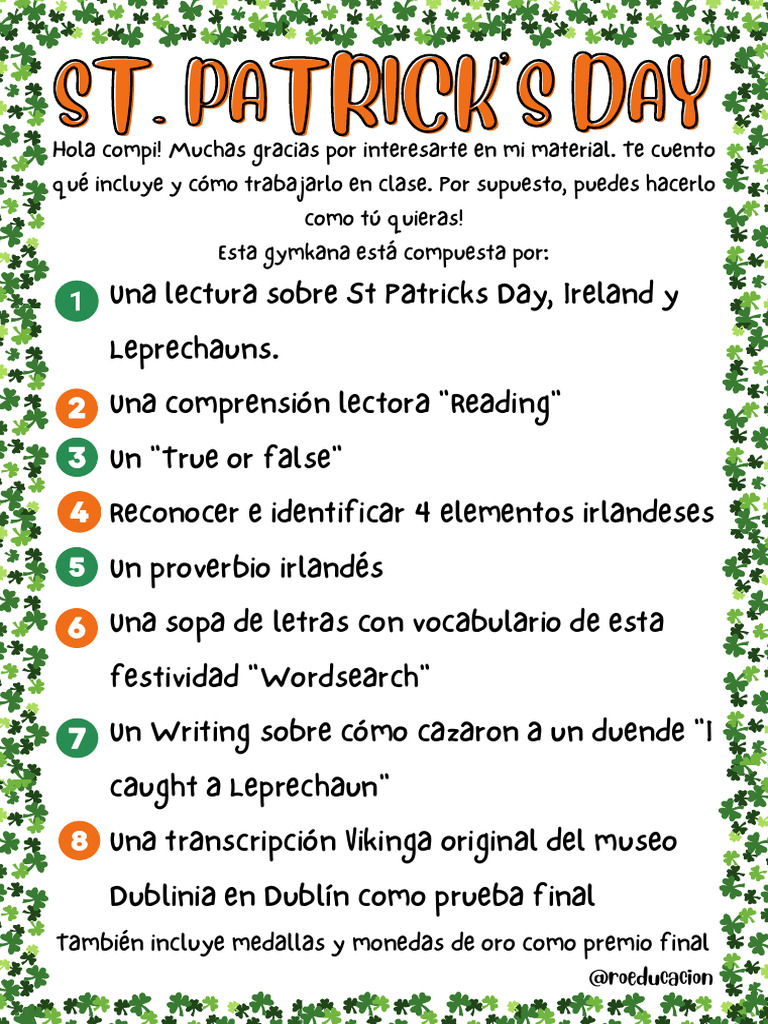 Actividad Interactiva para St. Patrick's Day | PDF | Estudios de ...
