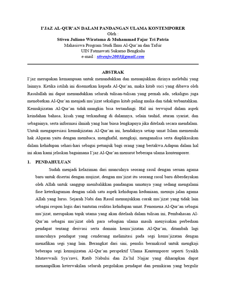 I'jaz Al-Qur'an Dalam Pandangan Ulama Kontemporer | PDF