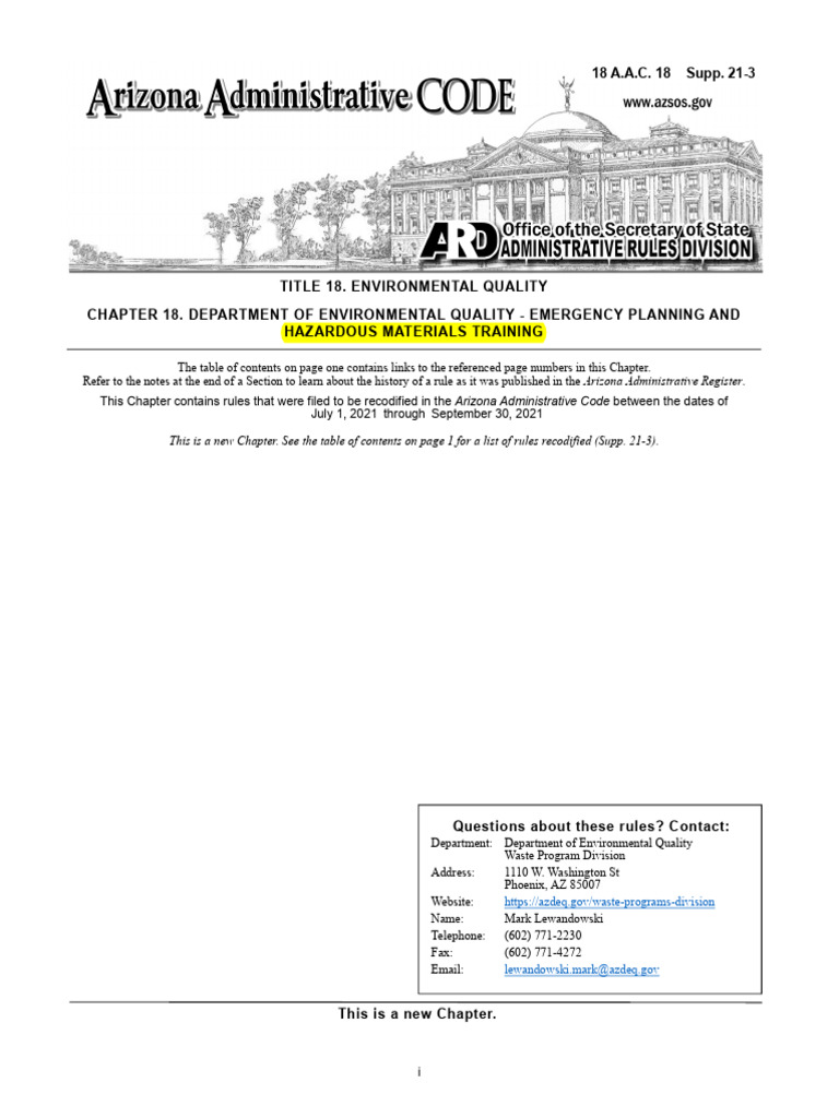 Arizona Admin Code - Hazmat Training 2021 - Unlocked | PDF | Dangerous ...