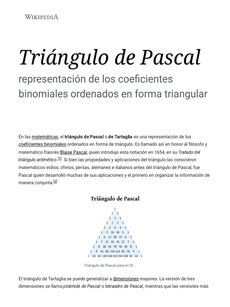 Triángulo de Pascal - Wikipedia, la enciclopedia libre | PDF ...