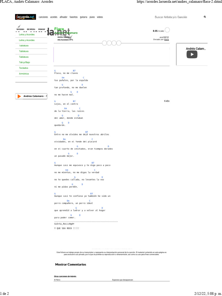 FLACA, Andrés Calamaro Acordes | PDF | Musicología