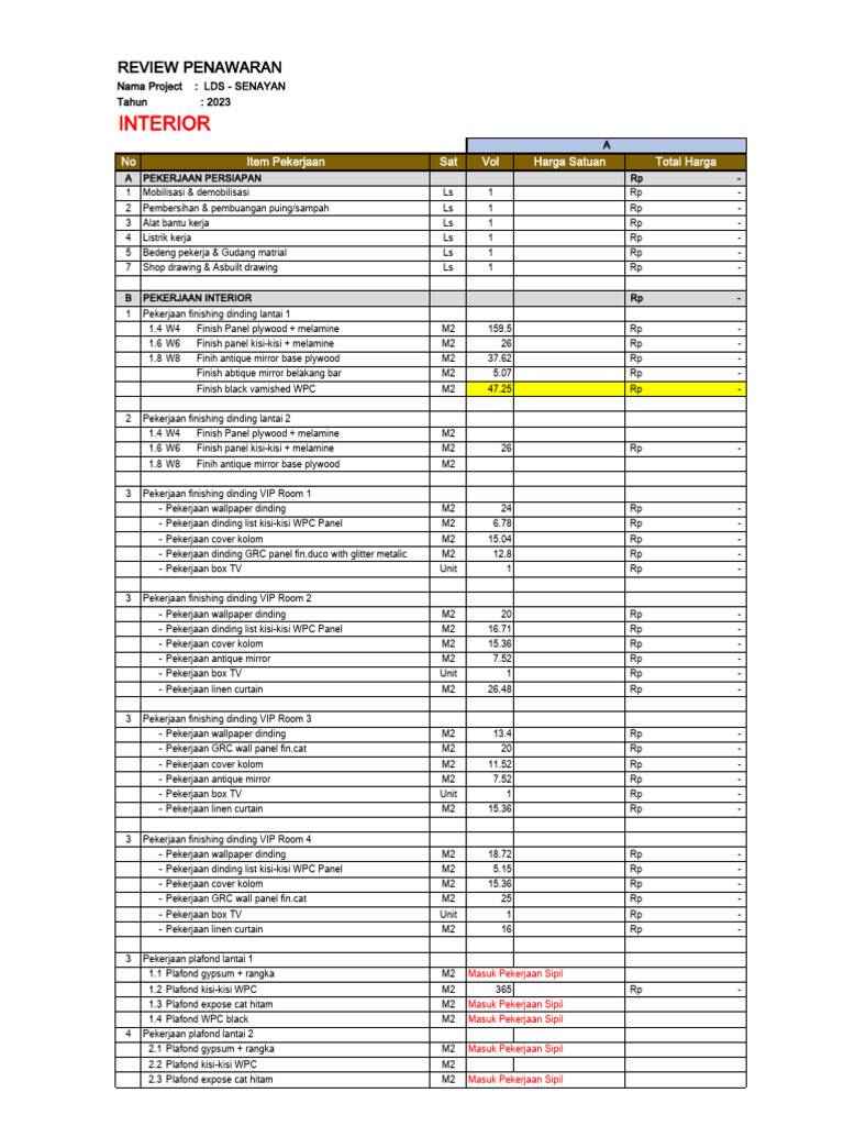 Interior: Review Penawaran | PDF